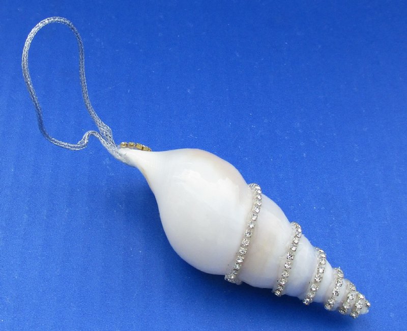 Wholesale Tibia Shell Ornaments Wrapped with Silver Crystal Rhinestones