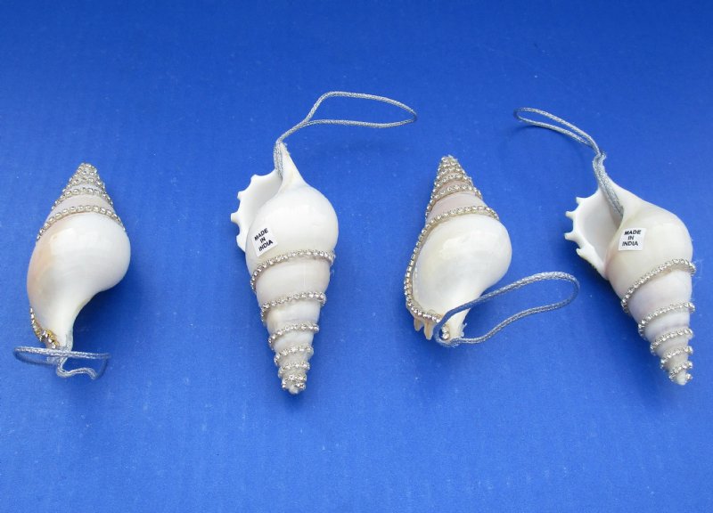 Wholesale Tibia Shell Ornaments Wrapped with Silver Crystal Rhinestones